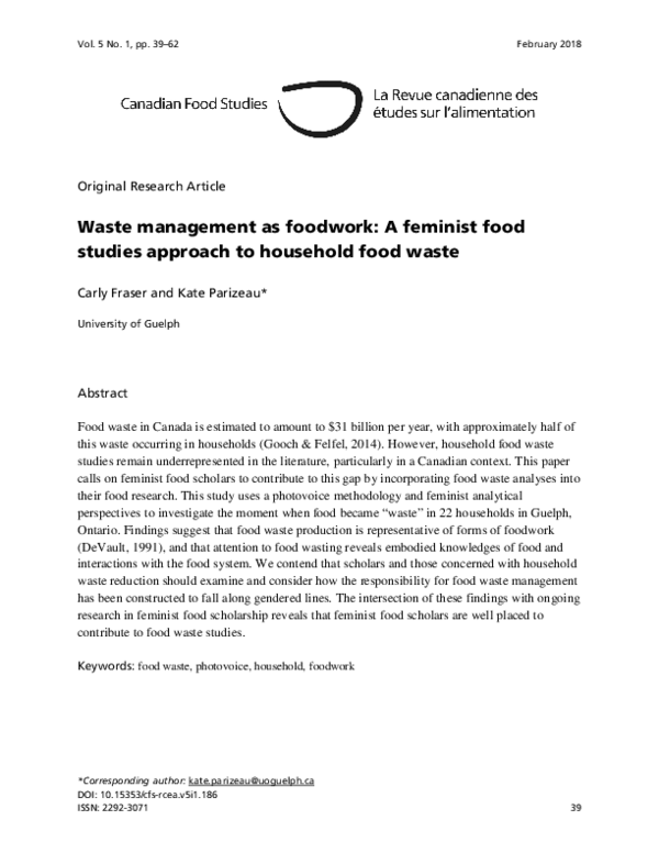 (PDF) Waste management as foodwork: A feminist food studies approach to ...