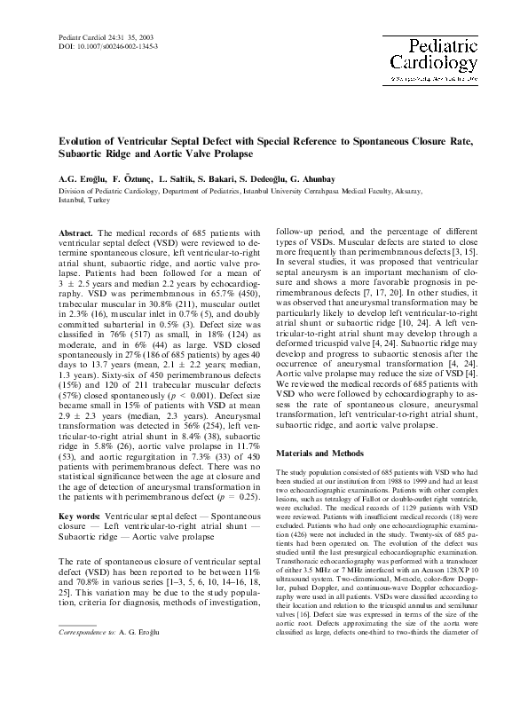 (PDF) Evolution of Ventricular Septal Defect with Special Reference to ...
