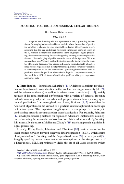 (PDF) Boosting for high-dimensional linear models