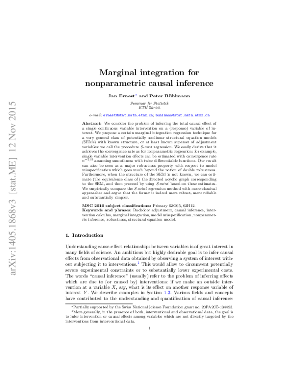 (PDF) Marginal integration for nonparametric causal inference