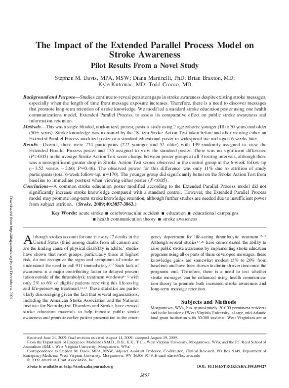 (PDF) The Impact of the Extended Parallel Process Model on Stroke Awareness
