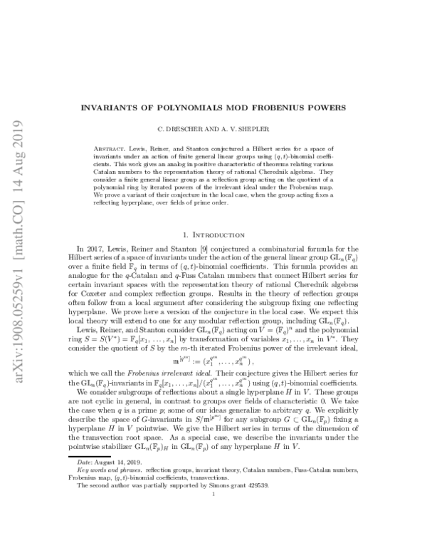 (PDF) Invariants of polynomials mod Frobenius powers