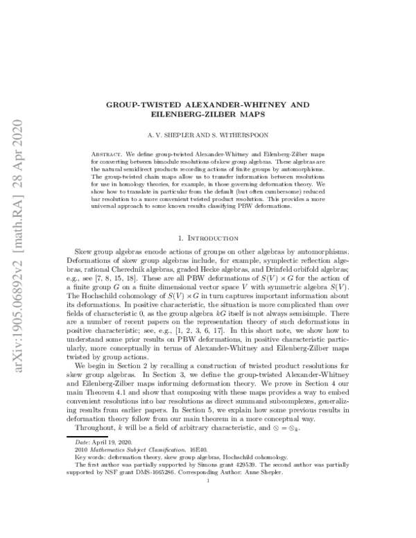 (PDF) Group-Twisted Alexander-Whitney and Eilenberg-Zilber Maps