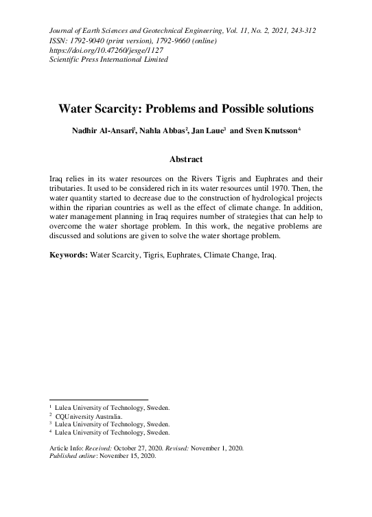(PDF) Water Scarcity: Problems and Possible solutions