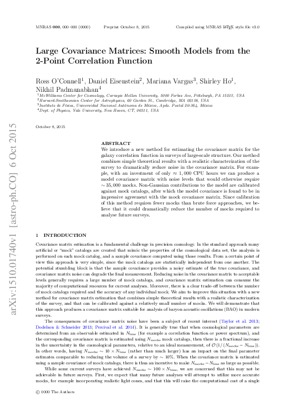 (PDF) Large Covariance Matrices: Smooth Models from the 2-Point Correlation Function