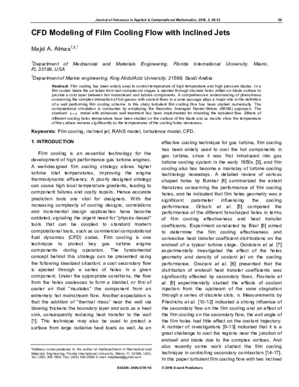 (PDF) CFD Modeling of Film Cooling Flow with Inclined Jets