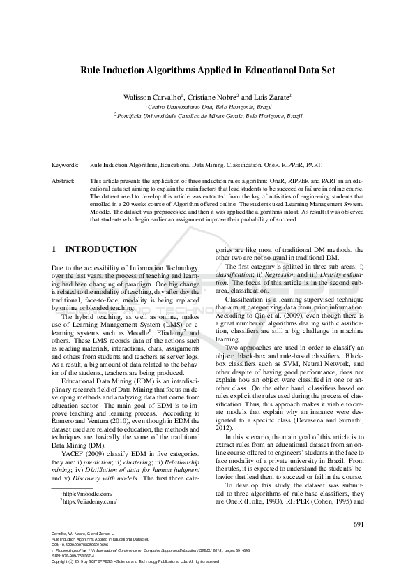 Pdf Rule Induction Algorithms Applied In Educational Data Set