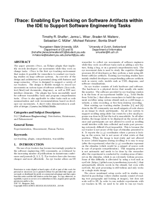 (PDF) iTrace: enabling eye tracking on software artifacts within the ...