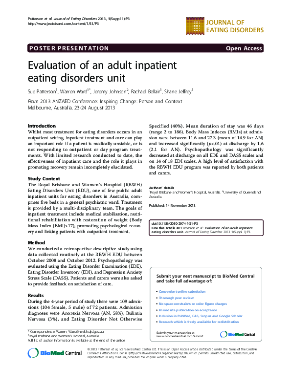 (PDF) Evaluation of an adult inpatient eating disorders unit