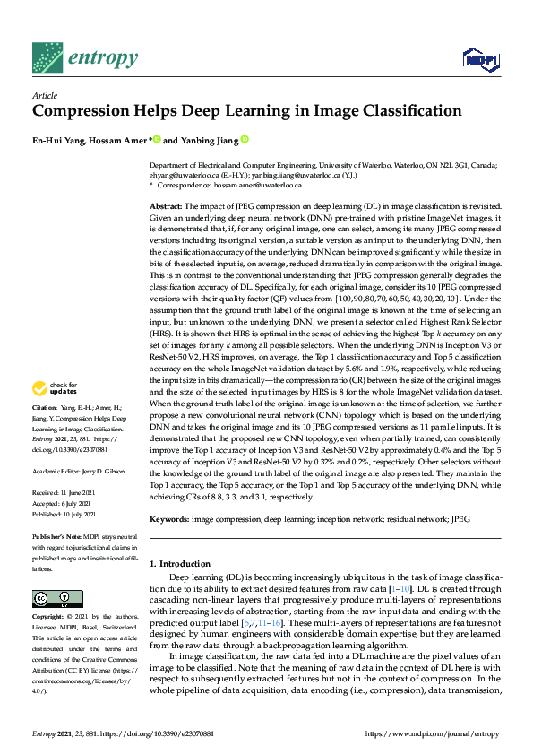 (PDF) Compression Helps Deep Learning in Image Classification