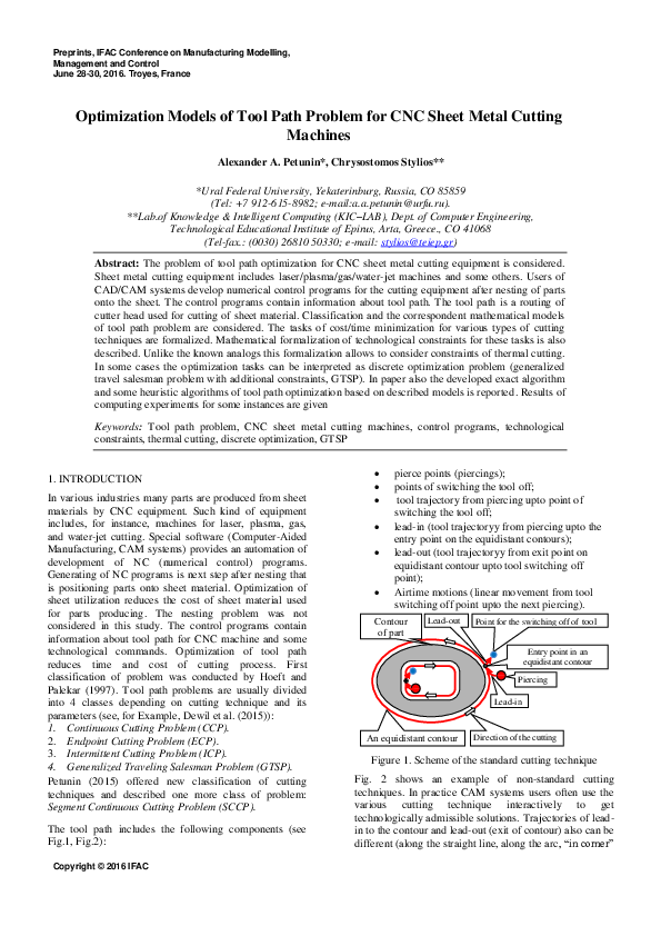 (PDF) Optimization Models of Tool Path Problem for CNC Sheet Metal ...
