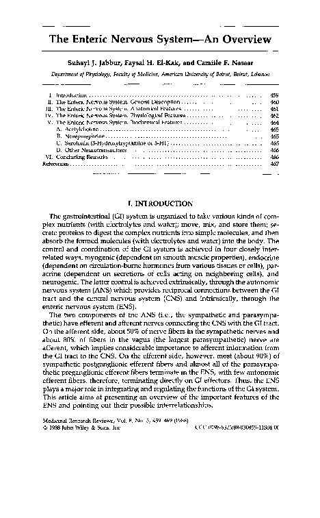 (PDF) The enteric nervous system an overview | F. Kak - Academia.edu