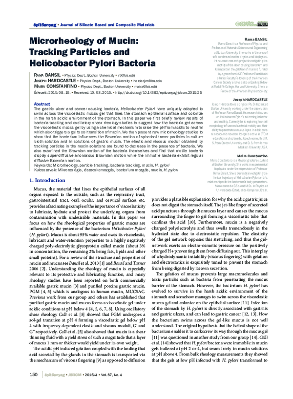 (PDF) Microrheology of Mucin: Tracking Particles and Helicobacter Pylori Bacteria