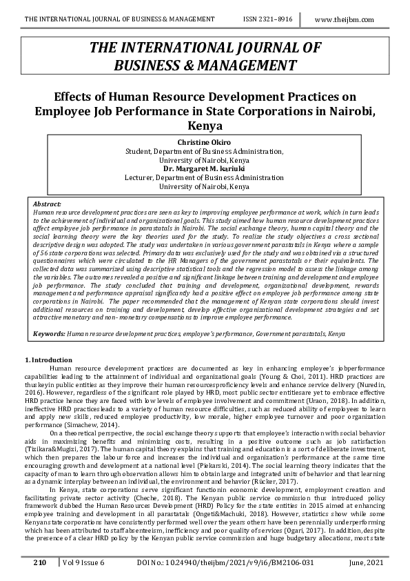 (PDF) Effects of Human Resource Development Practices on Employee Job Performance in State ...