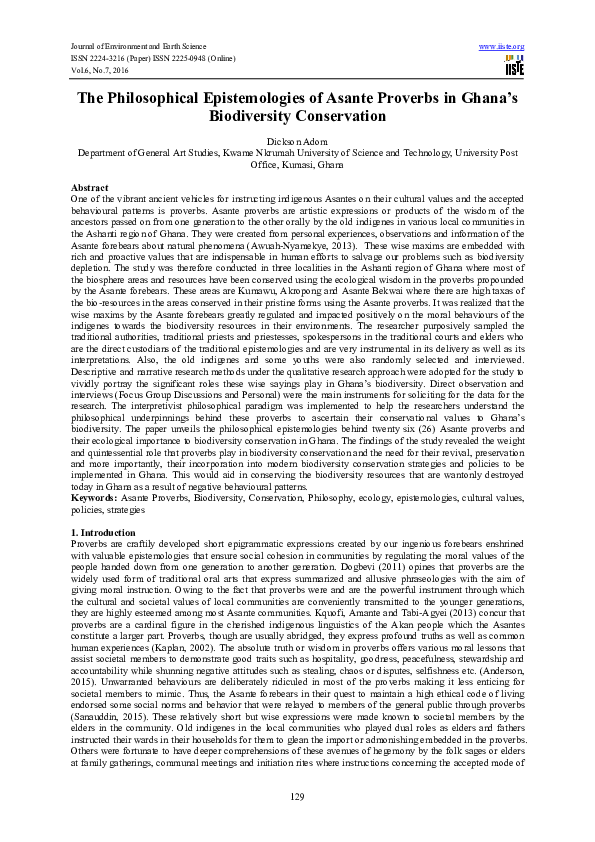 (PDF) The Philosophical Epistemologies of Asante Proverbs in Ghana's ...