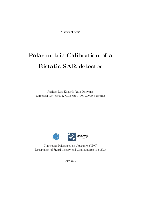 (PDF) Polarimetric Calibration of a Bistatic SAR detector | Luis Sergio Ontiveros - Academia.edu
