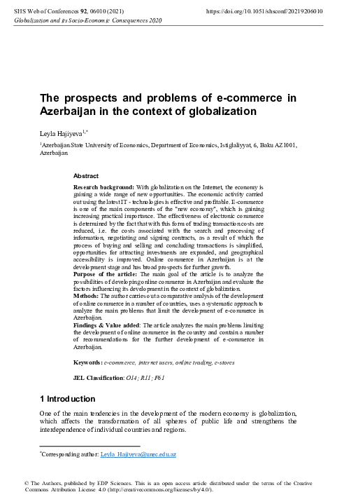 (PDF) The prospects and problems of e-commerce in Azerbaijan in the context of globalization