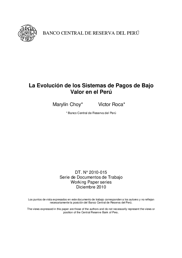 (PDF) La Evolución de los Sistemas de Pagos de Bajo Valor en el Perú
