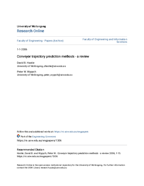(PDF) Conveyor trajectory prediction methods - a review (PDF) Conveyor trajectory prediction methods - a review