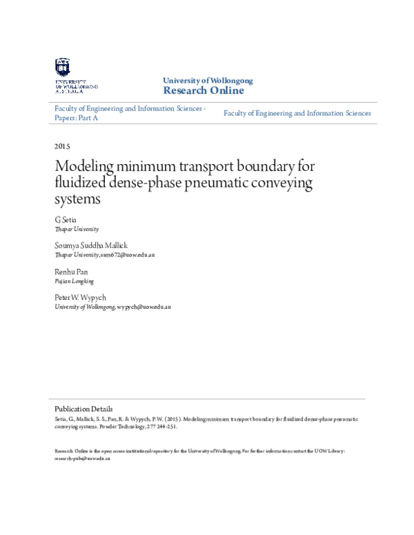 (PDF) Modelling Minimum Transport Boundary for Fluidized Dense-Phase ...
