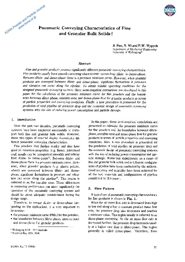(PDF) Pneumatic Conveying Characteristics of Fine and Granular Bulk Solids