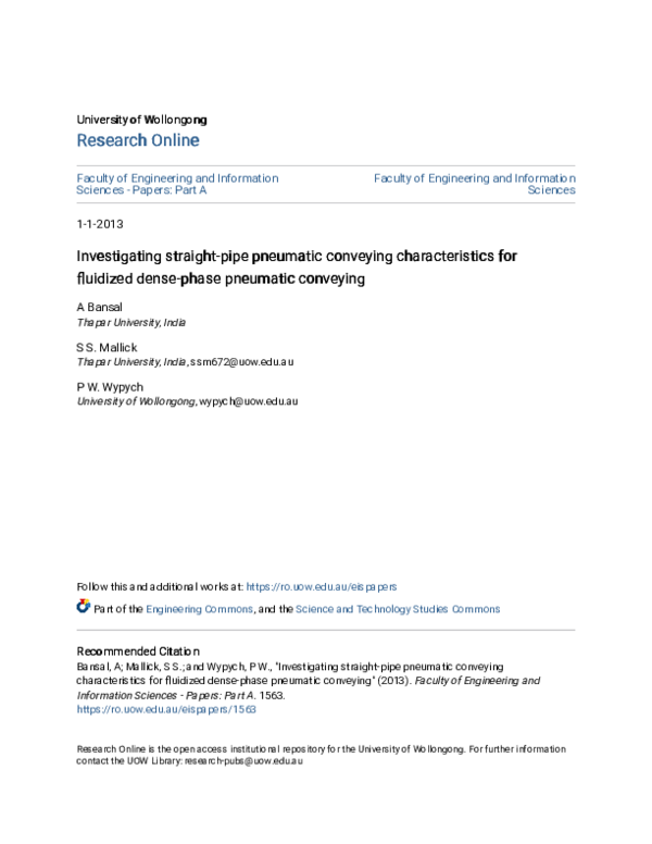 (PDF) Investigating Straight-Pipe Pneumatic Conveying Characteristics ...