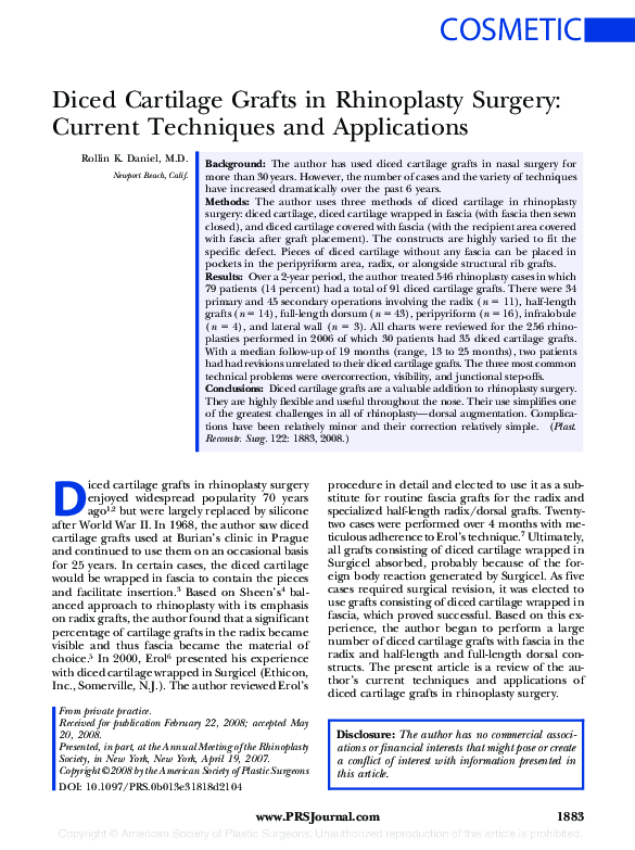 (PDF) Diced cartilage grafts in rhinoplasty surgery: current techniques ...