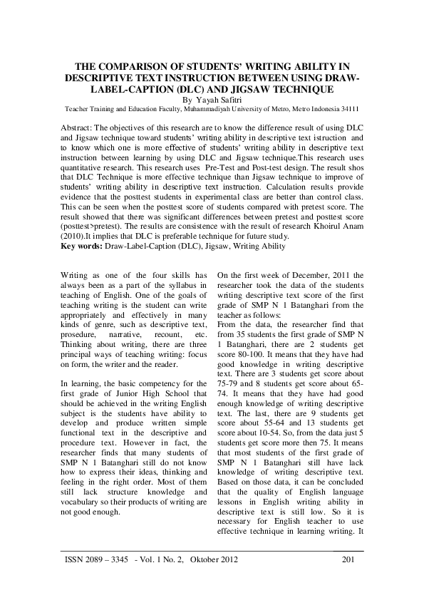 (PDF) The Comparison of Students’ Writing Ability in Descriptive Text ...