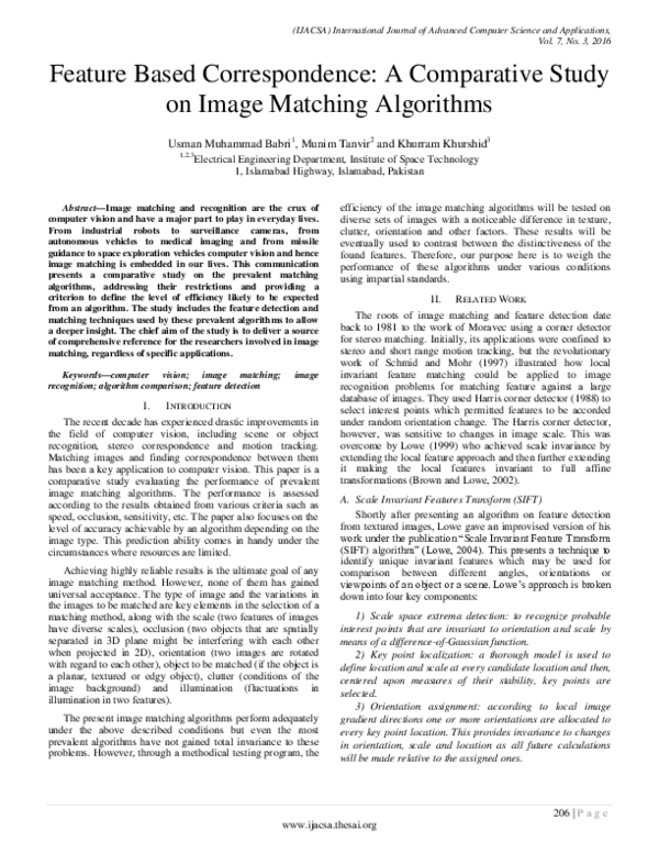 (PDF) Feature Based Correspondence: A Comparative Study on Image Matching Algorithms