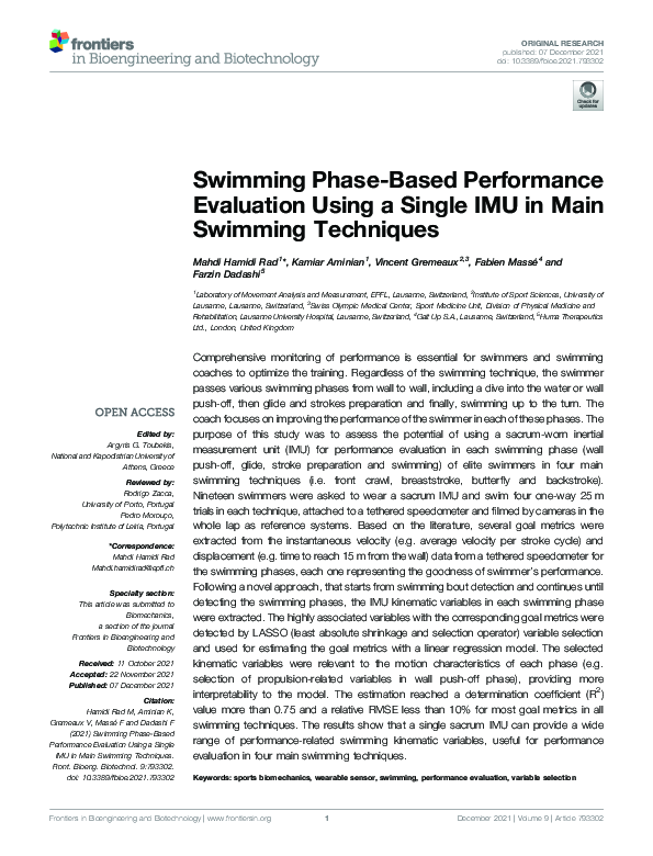 (PDF) Swimming Phase-Based Performance Evaluation Using a Single IMU in ...