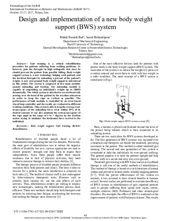 (PDF) Design and implementation of a new body weight support (BWS) system