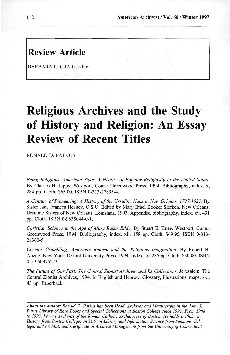(PDF) Religious Archives and the Study of History and Religion: An ...