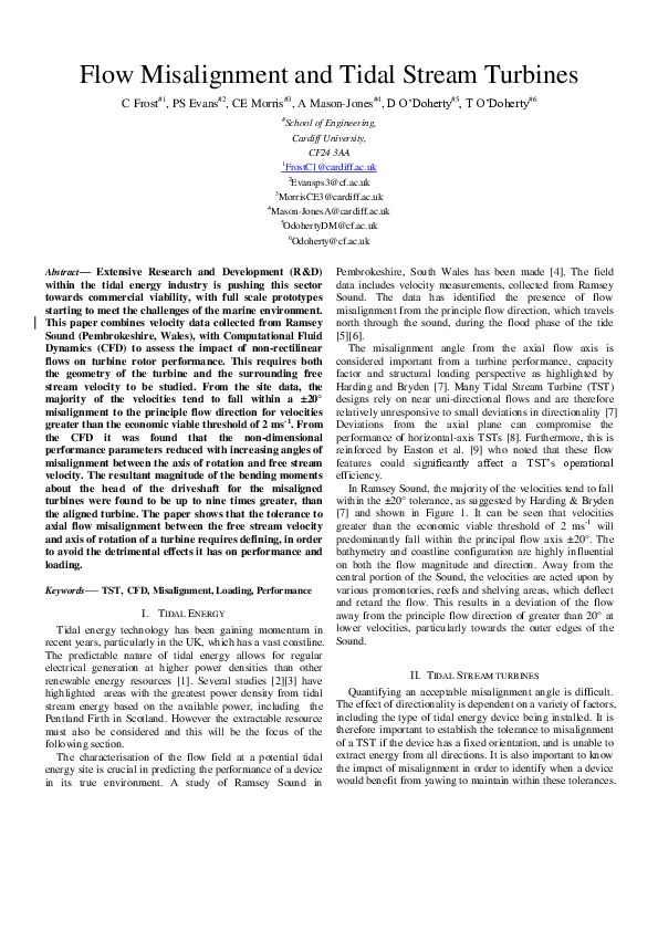 (PDF) Flow misalignment and tidal stream turbines