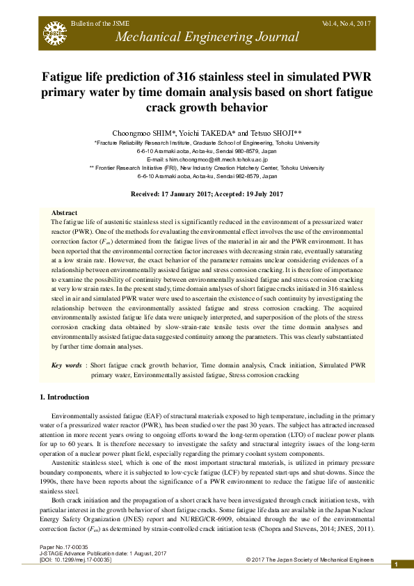 (PDF) Fatigue life prediction of 316 stainless steel in simulated PWR primary water by time ...