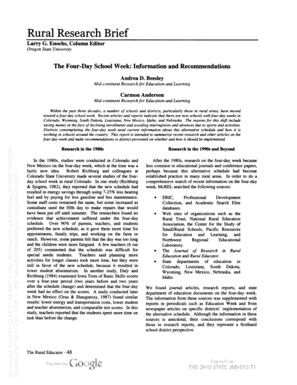 (PDF) The Four-Day School Week: Information and Recommendations