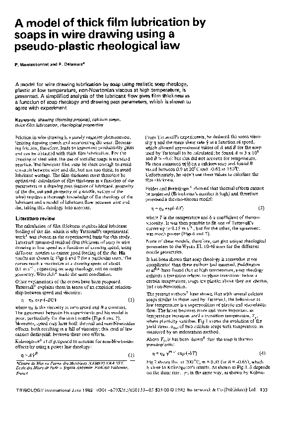 (PDF) A model of thick film lubrication by soaps in wire drawing using ...