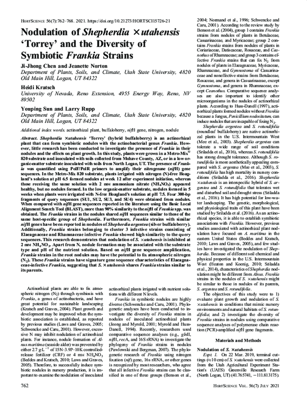 (PDF) Nodulation of Shepherdia ×utahensis ‘Torrey’ and the Diversity of ...