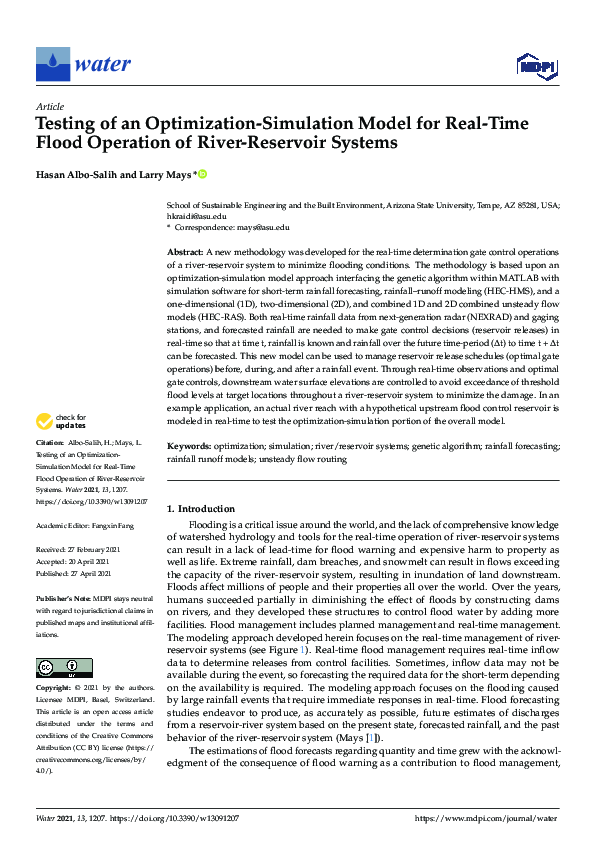Pdf Testing Of An Optimization Simulation Model For Real Time Flood