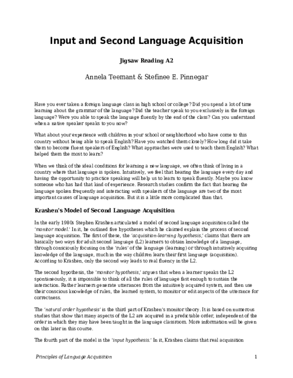 (PDF) Input and Second Language Acquisition