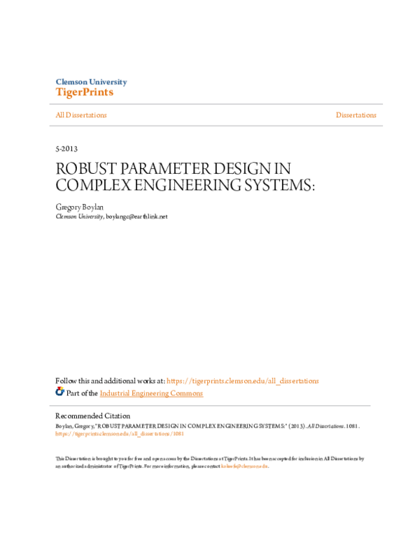 (PDF) Robust Parameter Design in Complex Engineering Systems