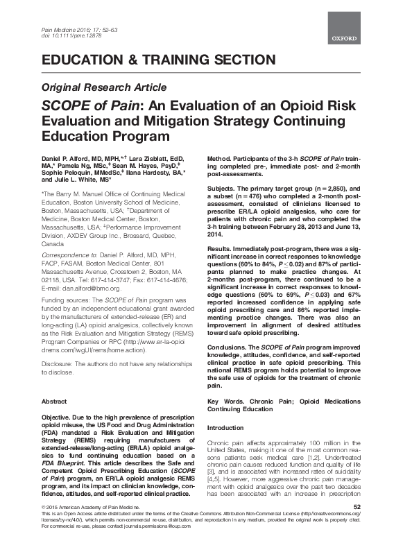 (PDF) SCOPE of Pain: An Evaluation of an Opioid Risk Evaluation and ...