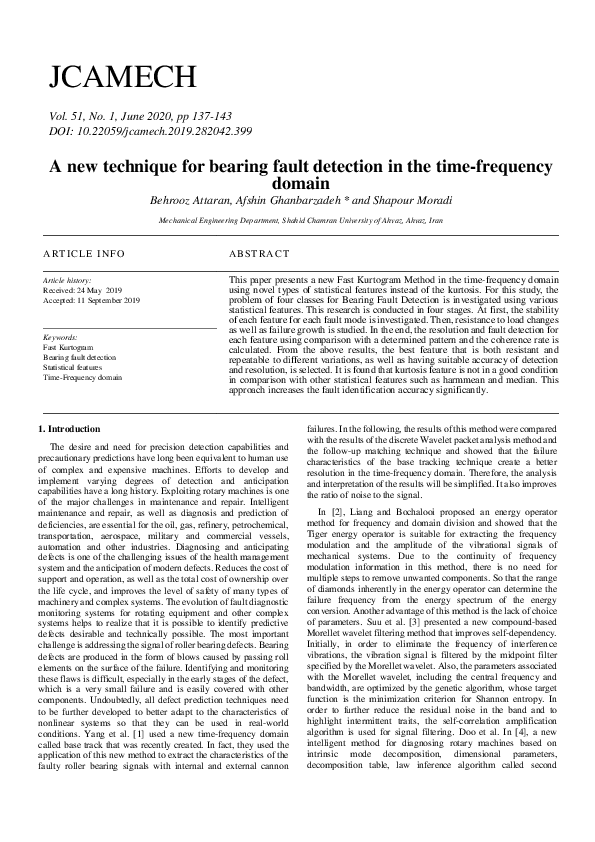 (PDF) A new technique for bearing fault detection in the time-frequency domain