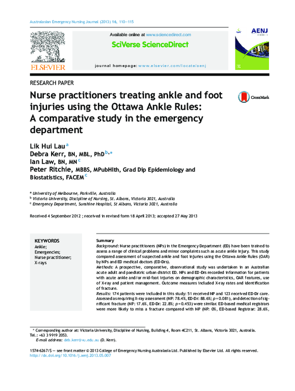 (PDF) Nurse practitioners treating ankle and foot injuries using the Ottawa Ankle Rules: A ...