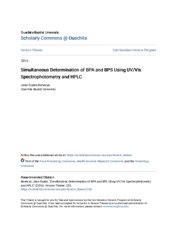 (PDF) Simultaneous Determination of BPA and BPS Using UV/Vis ...