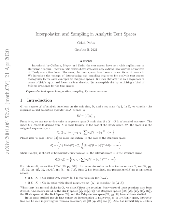 (PDF) Interpolation and Sampling in Analytic Tent Spaces
