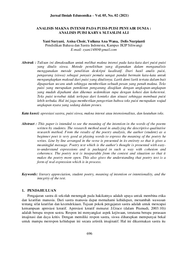 (PDF) Analisis Makna Intensi Pada Puisi-Puisi Penyair Dunia: Analisis ...