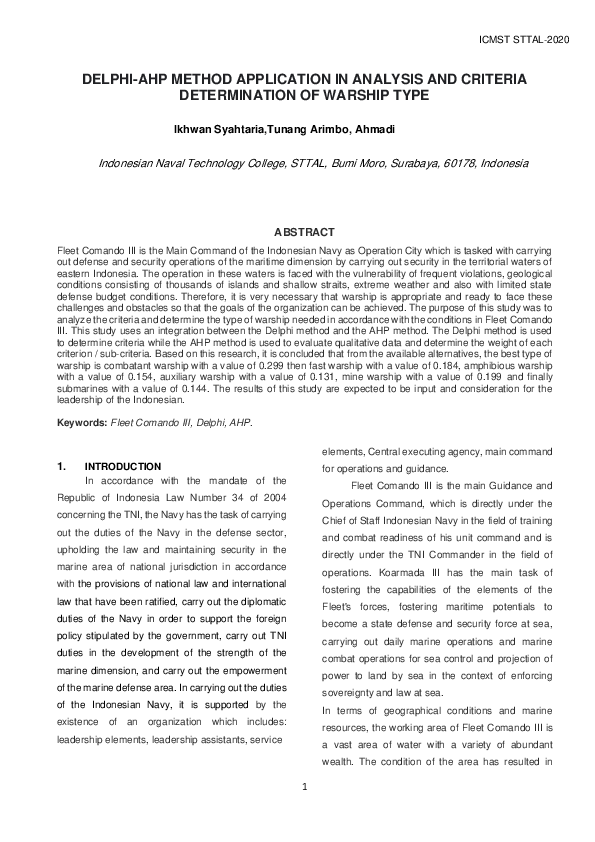 Pdf Delphi Ahp Method Application In Analysis And Criteria