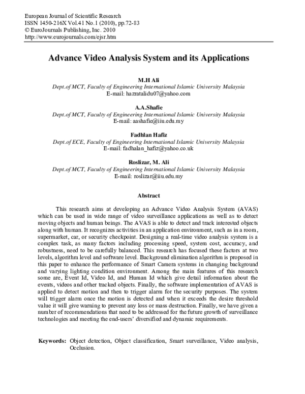 (PDF) Advance video analysis system and its applications