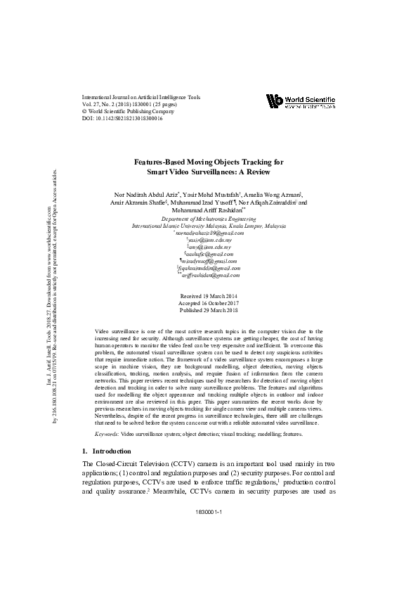 Pdf Features Based Moving Objects Tracking For Smart Video Surveillances A Review