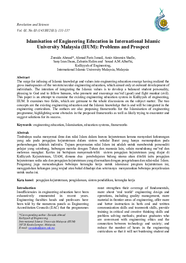 (PDF) Islamisation of Engineering Education in International Islamic ...